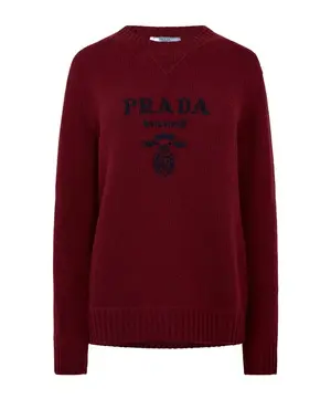 Prada Crew Neck Knit Sweater With Embroidered Graphic