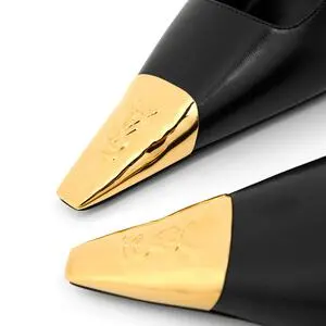 Saint Laurent Pointed-toe Slingbacks With Gold Metal Cap Toe - Black