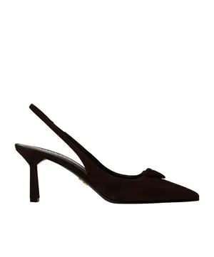 Prada Saffiano Patent Leather Slingback Pumps - Black