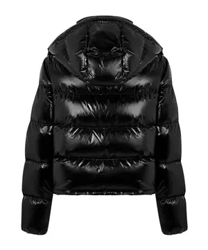 Moncler Cropped Glossy Quilted Down Jacket With Detachable Hood