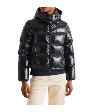 Moncler Cropped Glossy Quilted Down Jacket With Detachable Hood