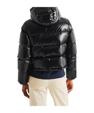 Moncler Cropped Glossy Quilted Down Jacket With Detachable Hood