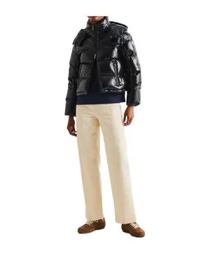 Moncler Cropped Glossy Quilted Down Jacket With Detachable Hood