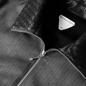 Bottega Veneta Zip Bomber Jacket With Textured Spread Collar