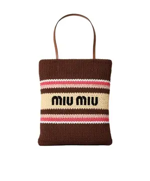 Miu Miu Raffia-effect Woven Tote Bag - Brown