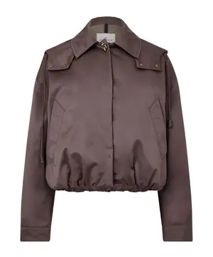 Moncler Cropped Satin Field Jacket With Drawstring Hood - No