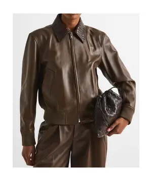 Bottega Veneta Smooth Leather Bomber Jacket - Brown