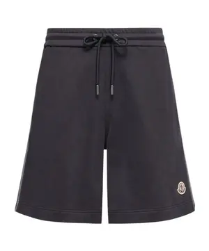 Moncler Striped Trim Cotton Fleece Shorts - Midnight Blue