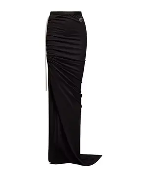 Moncler Rick Owens Ruched Maxi Skirt With Slit - Black