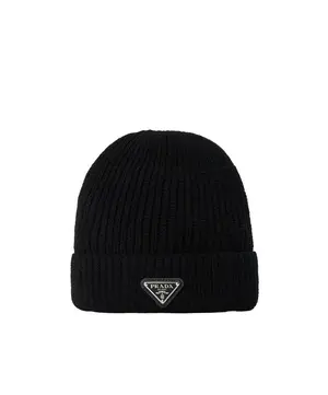 Prada Ribbed Beanie Hat - Black