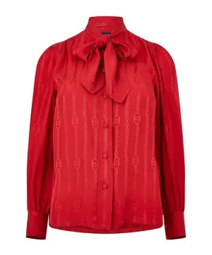Gucci Long Sleeve Jacquard Blouse With Tie Neck