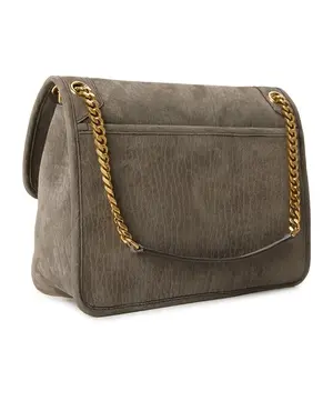 Saint Laurent Suede Shoulder Bag With Chain Strap - Grey