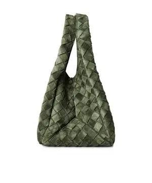 Bottega Veneta Military Green Suede Woven Handbag