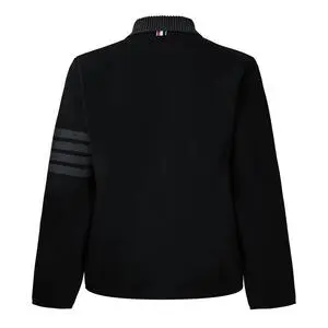 Thom Browne Knit Button-front Jacket With Textured Collar And Signature Stripes