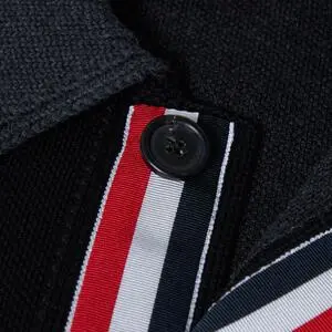 Thom Browne Knit Button-front Jacket With Textured Collar And Signature Stripes