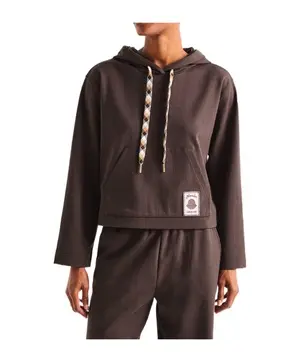 Moncler Cropped Logo Hoodie With Plaid Drawcords