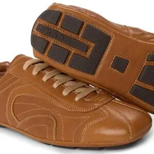 Prada Leather Lace-up Low-top Sneakers - Brown