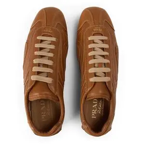 Prada Leather Lace-up Low-top Sneakers - Brown