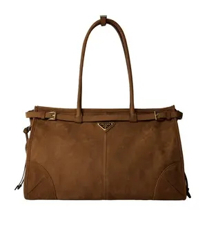 Prada Bonnie Large Suede Handbag - Brown