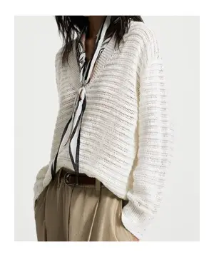 Brunello Cucinelli Open-work Embroidered V-neck Sweater