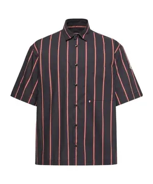 Moncler Striped Cotton Short Sleeve Shirt - Black