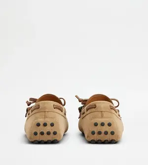 TOD'S Gommino Suede Loafers With Woven Tie - Brown