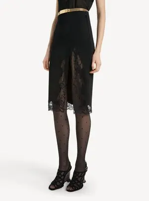 Balmain Lace Trim Knit Midi Skirt