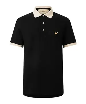 Valentino Garavani Short-sleeve Pique Polo Shirt - Black