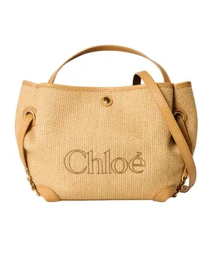 Chloé Raffia Shoulder Bag With Leather Trim