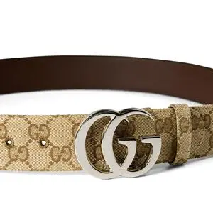 Gucci Monogram Waist Belt With Silver Interlocking Double-g Buckle - Black