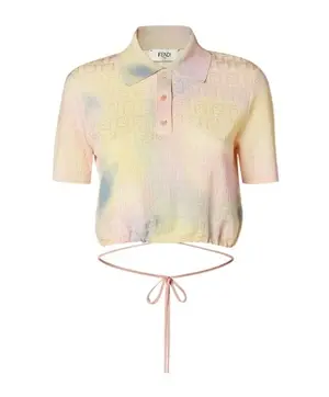 Fendi Short Sleeve Polo Sweater With Tie Detail