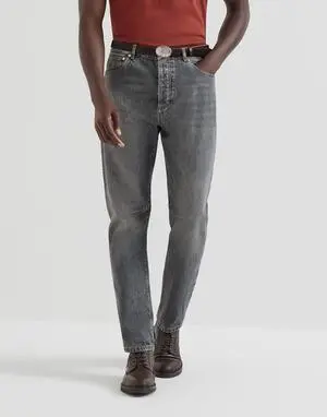 Brunello Cucinelli Greyscale Denim Leisure-fit Five-pocket Trousers - Medium Gray