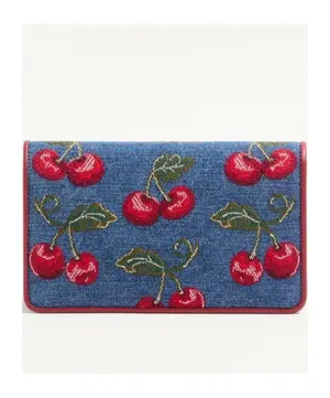 Valentino Garavani Vlogo Signature Mini Shoulder Bag In Denim With Cherryfic Embroidery