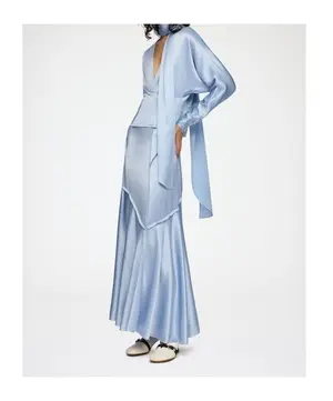GANNI Long Skirt In Blue Satin