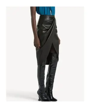 Balmain Draped Lambskin Midi Skirt