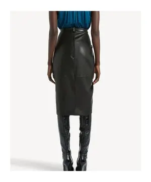 Balmain Draped Lambskin Midi Skirt