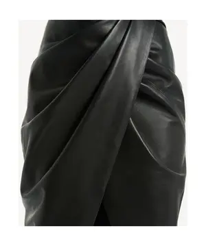Balmain Draped Lambskin Midi Skirt