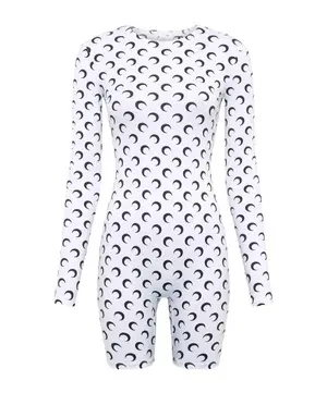 MARINE SERRE Marine Serre Moon Print Long Sleeve Playsuit White