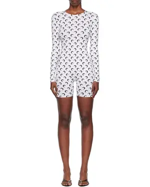 MARINE SERRE Moon Print Long Sleeve Playsuit - White
