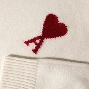 AMI Paris Off-white Crew-neck Knit Top With Embroidered Heart
