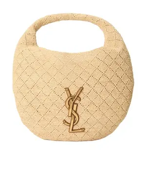 Saint Laurent Light Beige Diamond Woven Handbag - No