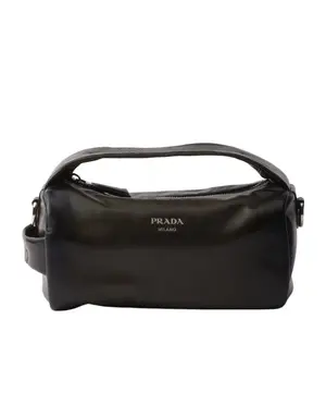 Prada Antiqued Leather Shoulder Bag - Black