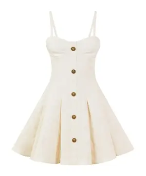 Balmain Spaghetti Strap Sweetheart Neckline Mini Dress With Button Detail