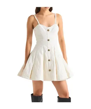 Balmain Spaghetti Strap Sweetheart Neckline Mini Dress With Button Detail