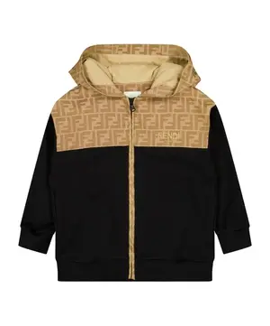 Fendi Color-block Monogram Hooded Zip-up Jacket - Black