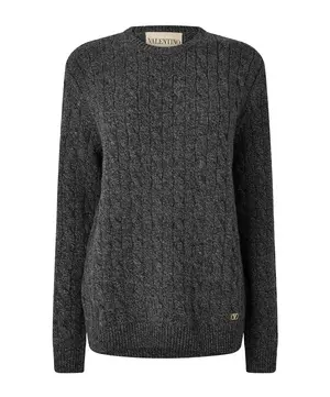 Valentino Garavani Crew Neck Cable Knit Sweater - Black