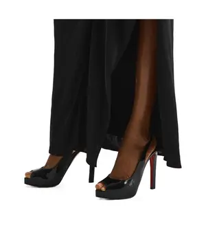 CHRISTIAN LOUBOUTIN Patent Leather Platform Slingback Pumps - Black