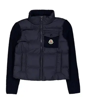 Moncler Stand Collar Spliced Knit Sleeve Jacket - Black