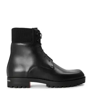 CHRISTIAN LOUBOUTIN Polished Leather Combat Ankle Boots