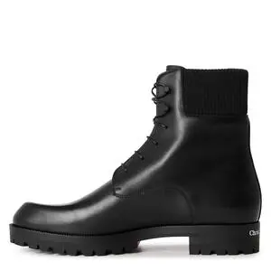 CHRISTIAN LOUBOUTIN Polished Leather Combat Ankle Boots